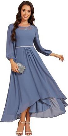 Ever-pretty Robe dInvité de Mariage High Low Col Rond Manches Longues Taille Empire Bleu Brume 38