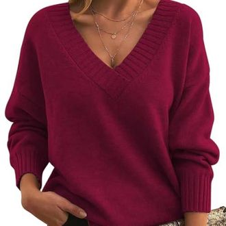 Generic Pull court à manches longues raglan et col en V pour femme - Style décontracté et intemporel - Manches longues - Solide, Zh, XXL