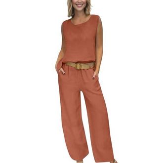 Generic Tenues da&eacute;roport pour femmes 2026 couleur unie &agrave; manches courtes en coton et lin &agrave; &eacute;paules d&eacute;nud&eacute;es - Ensemble deux pi&egrave;ces pour femme - Tenue de d&eacute;ten