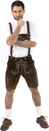 Almbock Lederhose Herren Dunkelbraun - Trachtenhose Kurz Mit Kn&ouml;pfen in Naturhornoptik - Trachten Shorts - Gr&ouml;&szlig;e 46