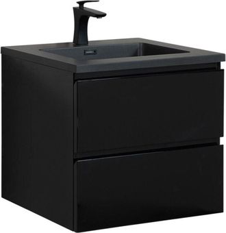 Badplaats Badezimmer Badm&ouml;bel-Set Angela 60 cm - Schwarzes Waschbecken - m