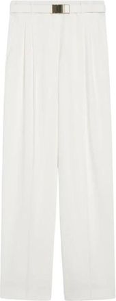 Max Mara Femme, Pantalons, Blanc, Taille: 42 FR Pantalon Tailleur Large Ceintur&eacute;