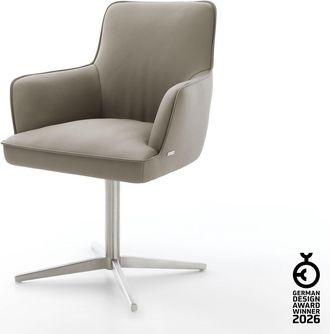 DELIFE Drehstuhl Heira-Flex mit Armlehnen Echt-Leder Schlamm Fu&szlig;kreuz Edelstahl 360&deg; drehbar Taschenfederkern, Esszimmerst&uuml;hle