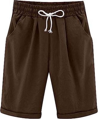 Generic Bermuda Femme Ete Fluide en Lin Short De Sport Chic Large Fluide Pas Cher Shorts et Bermudas Habillé Femmes Grande Taille Élastique avec Poches Confor