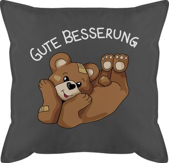 Shirtracer Kissen 50x50 - Statement - Gute Besserung liegender Bär weiß - 50 x 50 cm - Grau - Geschenke Statement-Kissen Statements Teddy männerkissen kopfkissen