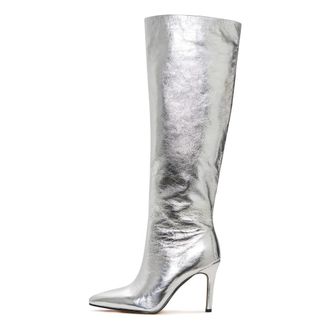 Cesare Gaspari Elegante silberne kniehohe metallische Stiefel - Trendiges High Heel Statement Schuhwerk - Silber - - Shoes - Damen - Grau - 36 EU