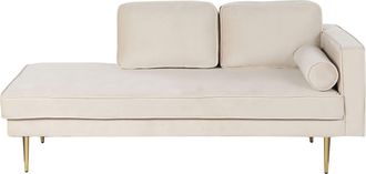 Beliani Chaiselongue Samt beige rechts goldenes Gestell mit Nackenrolle modern Miramas