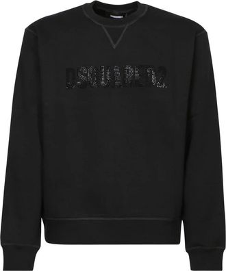 Dsquared2 Homme, Sweatshirts et sweats &agrave; capuche, Noir, Taille: XS SweaT-shirt Noir avec Logo &agrave; Paillettes Aw24
