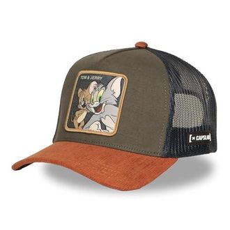 Capslab Casquette Homme & Femme, Casquette Trucker Tom et Jerry, Ajustable par Snapback, Orange Taille TU