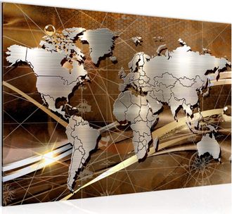 Runa Art Bild Weltkarte Modern Wandbilder Wohnzimmer Büro 1 Teilig - Made In Germany - Abstrakt Modern Braun Flur 106815b