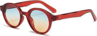 Generic Lunettes de soleil rondes rétro pour femmes, nuances UV400 tendance, couleur bonbon, rivets, tendance, thé rouge, taille unique