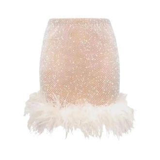 Santa Brands Wei&szlig;e Mesh Mini Rock mit Federn - - Skirts - Damen - Wei&szlig; - XS/S