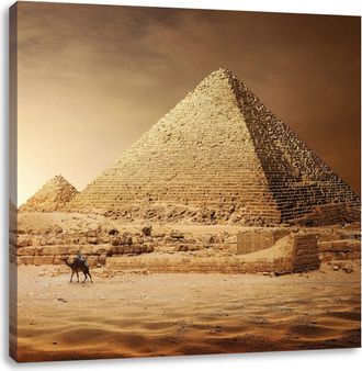 Pixxprint Pyramiden in Ägypten bei Sonnenuntergang, Größe: 40x40 cm, Leinwandbild Quadratisch, Wandbild, Kunstdruck, fertig bespannt