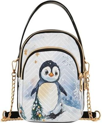 Mnsruu Petit sac &agrave; main en cuir pour femme avec motif pingouin et flocon de neige
