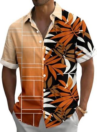Generic Chemise hawa&iuml;enne pour homme | G&eacute;om&eacute;trique Botanique | Chemise hawa&iuml;enne tendance, v&ecirc;tements boutonn&eacute;s tropicaux, pour les vacances, G&eacute;om&eacute;trique Hawa&iuml;