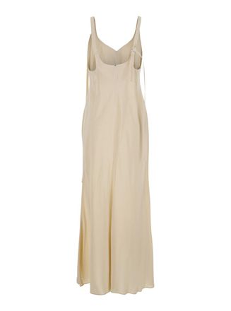 Sportmax Womens Beige Long Dress With V-Neck And Adjustable Straps Viscose