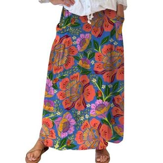 Generic Jupe longue en lin avec poches pour femme, Rouge, XXL