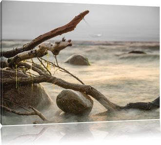 Pixxprint Ruhige See im Nebel, Größe: 120x80cm, Leinwandbild, fertig gespannt, Wandbild, Dekoration, Kunstdruck, kein Poster