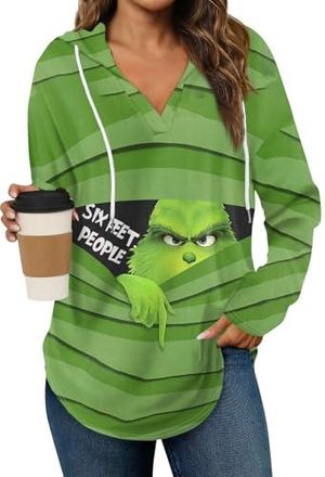 Generic Le Grinch Sweat A Capuche Femme Noel Christmas Vêtements Hiver Sweatshirts Chaud Moche Plaid Pull Deguisement Pilou The Costume Pyjama Adulte Femmes P
