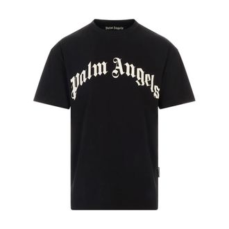 Palm Angels Homme, Tops, Noir, Taille: XL Curved Logo Regular Tee
