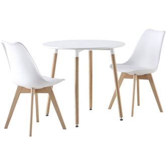 Sweeek Sweeek - Table à manger ronde Ø80cm et 2 chaises blanches scandinaves - Hedvig