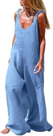 Generic Salopette ample en coton pour femme - Grande taille - Jambe large - Bretelles r&eacute;glables - Pantalon &agrave; bretelles larges - Pantalon &agrave; bretelles larges, b