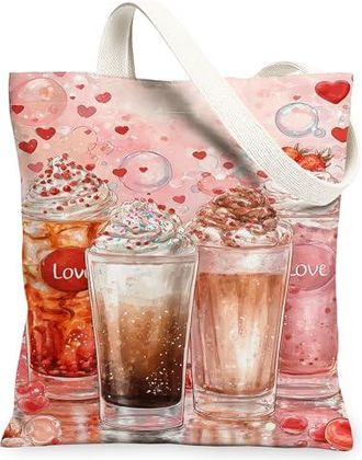 Generic Sacs fourre-tout romantiques en toile, motif coeurs mignons, sacs d&eacute;picerie r&eacute;utilisables, vintage, l&eacute;gers, lavables pour les voyages, p&ecirc;che, 13x15 In