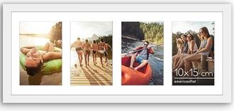 Americanflat Bilderrahmen Collage 10x15 cm Wei&szlig; - Bilderrahmen 20x51 cm mit Passepartout f&uuml;r vier 10x15 cm Fotos - Fotorahmen f&uuml;r Mehrere Bilder der Familie - Verb