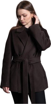 Estro & Luminara Femme, Manteaux, Brun, Taille: 42 FR Manteau court crois&eacute; en laine