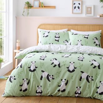 Catherine Lansfield Wende-Bettwäsche-Set für Einzelbett mit Panda-Pfoten-Motiv und Kissenbezug, Grün