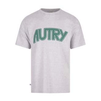 Autry Homme, Tops, Gris, Taille: L T-shirt Gris Chiné avec Logo Vert