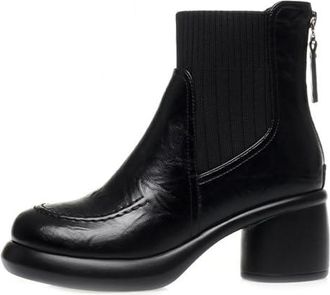 Generic Bottines Chelsea &agrave; talon &eacute;pais pour femme - Avec doublure chaude et &eacute;lastique - Bout rond, Noir fin., 39.5 EU