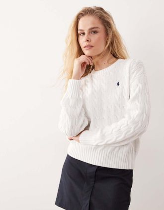 Polo Ralph Lauren Pull en maille de coton torsad&eacute;e - Blanc