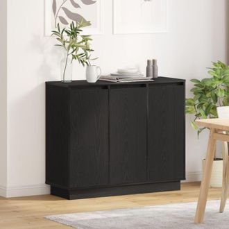 vidaXL Buffet avec LED en ch&ecirc;ne noir 90x32x75 cm en bois ding&eacute;nierie vidaXL