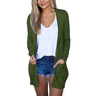 Generic Gilet Long Femme Cardigan Ouvert Manches Longues Ouverte sur Le Devant avec Patte De Boutonnage Et Poches D&eacute;contract&eacute; Grande Taille Veste Long Tricot&eacute;