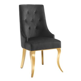 Invicta Interior Design Stuhl MODERN BAROCK Deluxe - schwarz - Samt - Gold - Edelstahl mit L&ouml;wenkopf