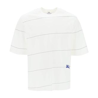 Burberry Gestreiftes T-Shirt mit EKD-Stickerei - - Tops - Herren - Wei&szlig; - 2XS
