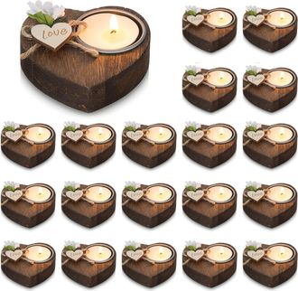 Nuptio Teelichthalter Holz Kerzenhalter Herz: 20er Hochzeit Kerzenständer Hochzeitsgastgeschenke Party Favours für Gäste Souvenir Bulk Brautdusche Rückkehr G
