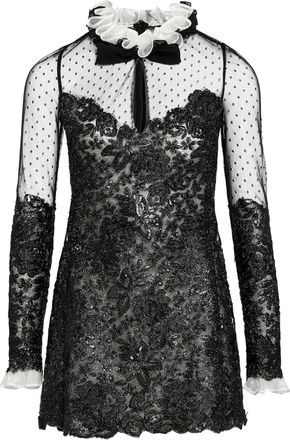 Giambattista Valli Besticktes Kleid mit Rüschenkragen - Schwarz