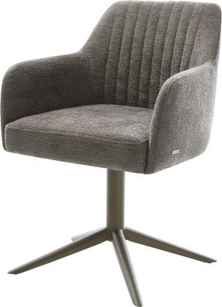 DELIFE Esszimmerstuhl Greg-Flex Fußkreuz Effektfinish Titan Bouclé Soft Schlamm 360° drehbar Wippfunktion Taschenfederkern