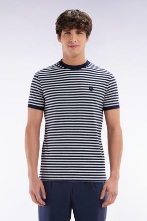 Eden Park T-shirt En Coton Stretch Ray&eacute; Marine Coupe Ajust&eacute;e