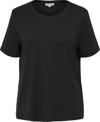 Only Carmakoma Damen T-Shirt Kurzarm Rundhals Curvy Plus Size Shirt, Farben:Schwarz, Größe:42-44
