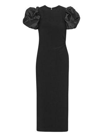 Rotate robe mi-longue drap&eacute;e &agrave; manches bouffantes - Noir