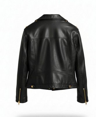 Versace Lederjacke Jeans Couture Leder Bikerjacke Damen XS Innenfutter mit auff&auml;lligem Baroque-Print in Multicolor