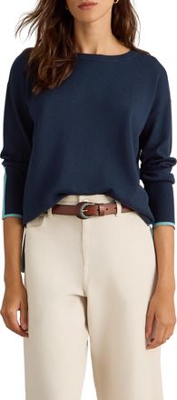 White Stuff Olive Pullover - Langarm, Rundhalsausschnitt, Normale Passform, aus Baumwollmischgewebe - Französische Marine - Größe 40