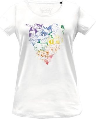 Cotton Division Looney Tunes « All Looney Tunes Rainbow » WOLOONETS089 T-Shirt Femme, Blanc, Taille L