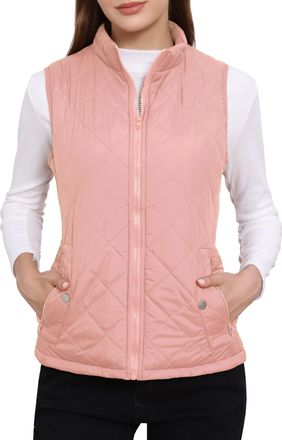 Allegra K Damen Puffer Weste Stehkragen Leichte Weste Steppweste Rei&szlig;verschluss Weste, Dusty Rose, 38