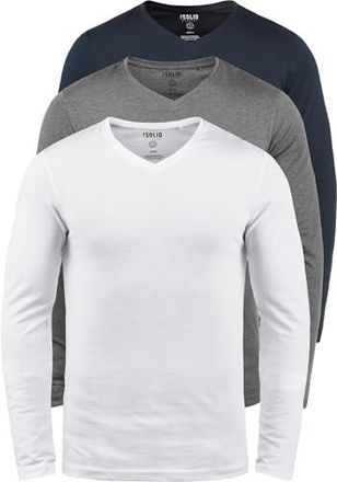 Solid SDBasil Homme T-Shirt &agrave; Manches Longues T-Shirt Basique en Pack de 2 ou 3 avec col en V M&eacute;lange de Coton Slim Fit, Taille:2XL, Couleur:3er-Box-1
