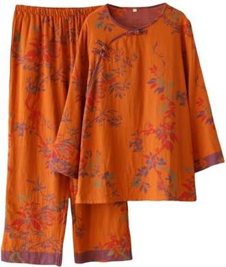 Generic Pyjama chinois de style japonais pour femme - Style r&eacute;tro - V&ecirc;tement de nuit avec impression de branches 3/4 - Boucle en spirale chinoise - V&ecirc;tement d