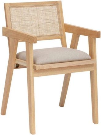 PEGANE Chaise fauteuil en bois naturel avec assise rembourr&eacute;e et dossier en cannage - Longueur 50 x Profondeur 50,5 x Hauteur 82 cm